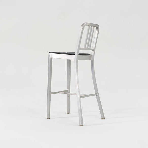 2018 Set of Three Navy Bar Stools 1006 by Emeco in Brushed Aluminum wi ...