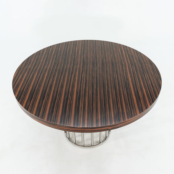 2000s Custom Round Dining Table with Macassar Ebony Wood Top and Polis ...