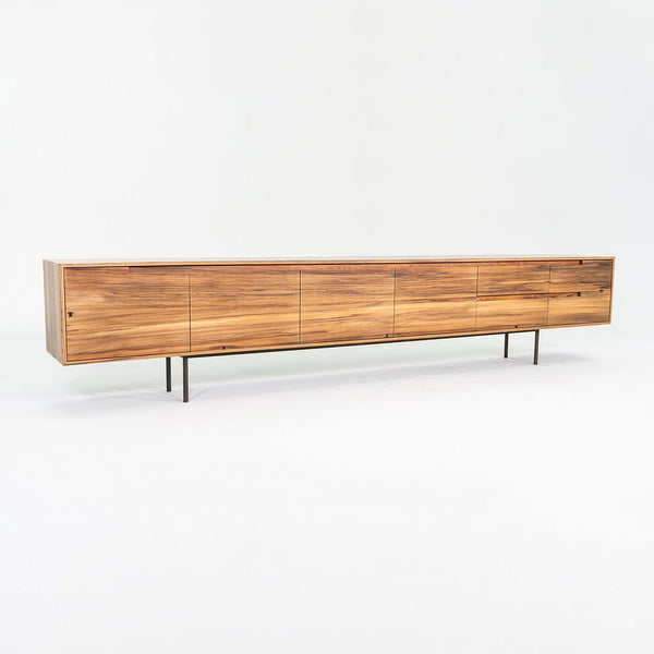 2010s Custom Reclaimed Hardwood Credenza with Steel Base, 19 x 144 x 2 ...